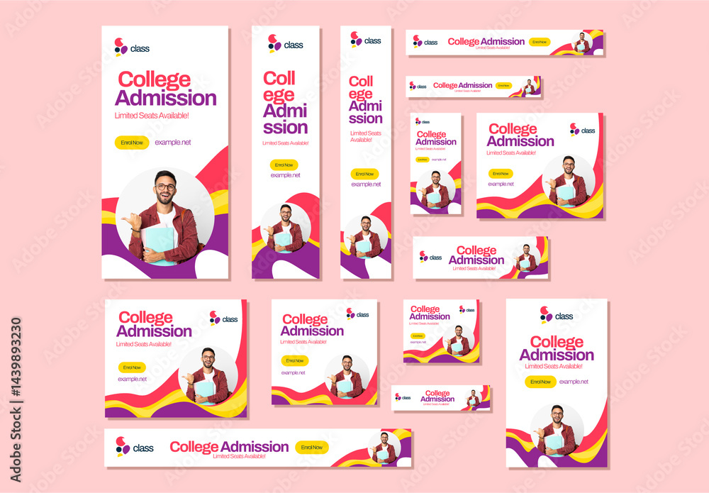 College Admission Web Banner Ads Set Template Stock Template | Adobe Stock