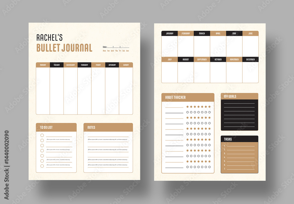 Bullet Journal Planner Template Layout Stock Template | Adobe Stock