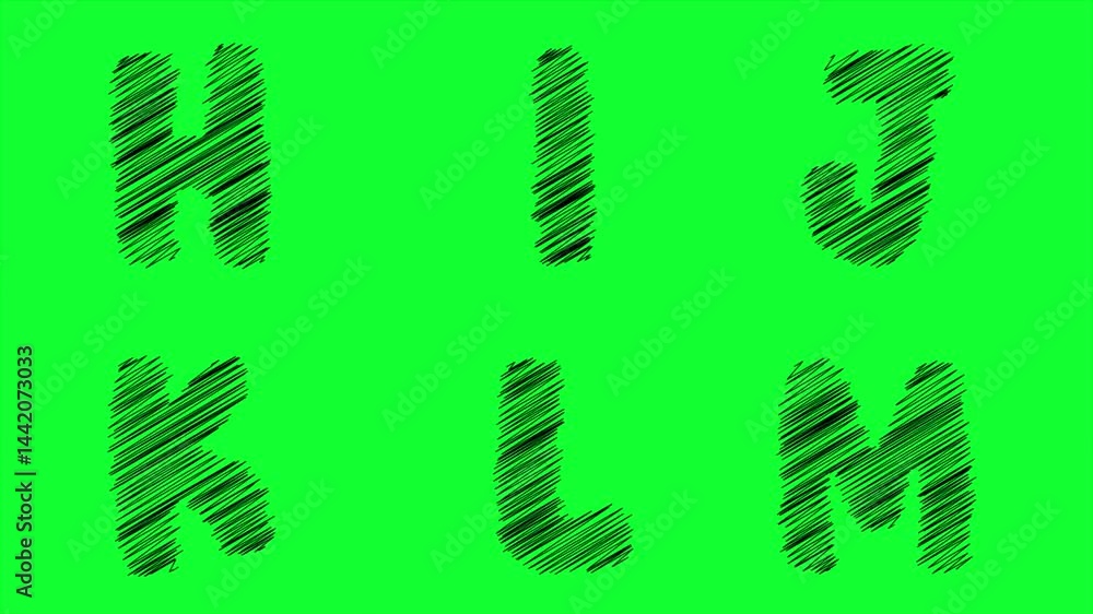 Animated H I J K L M Scribble lettering on transparent background ...