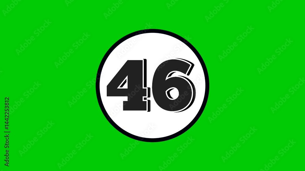Number 46 symbol sign animation motion graphics cartoon black color on ...
