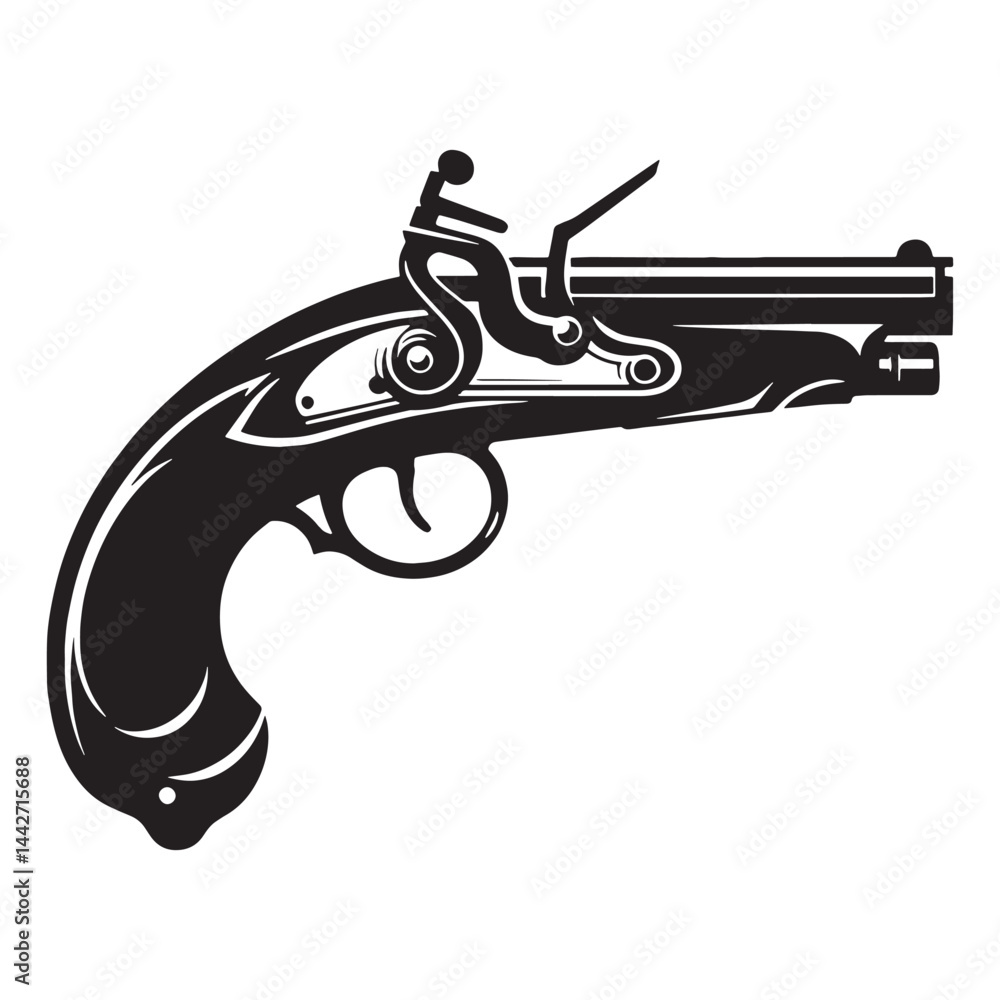 Poster Pirate Flintlock Pistol silhouette, swashbuckler's sidearm ...