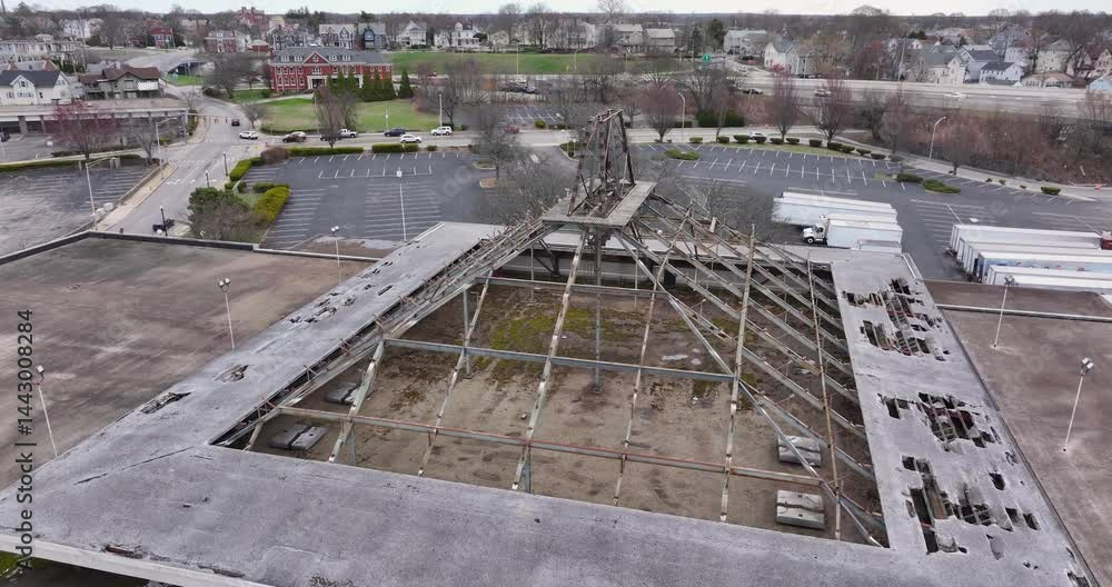Pawtucket RI, USA - April 5, 2025: Aerial video of remaining visible ...