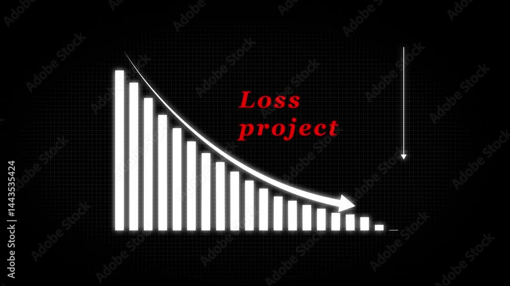 Motion animated footage. Statistics bars columns growth, arrow down ...