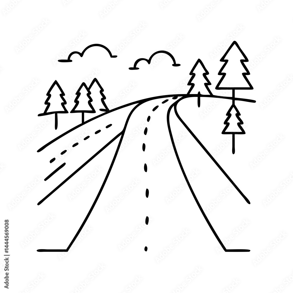 Poster road through landscape icon, road through landscape line art ...