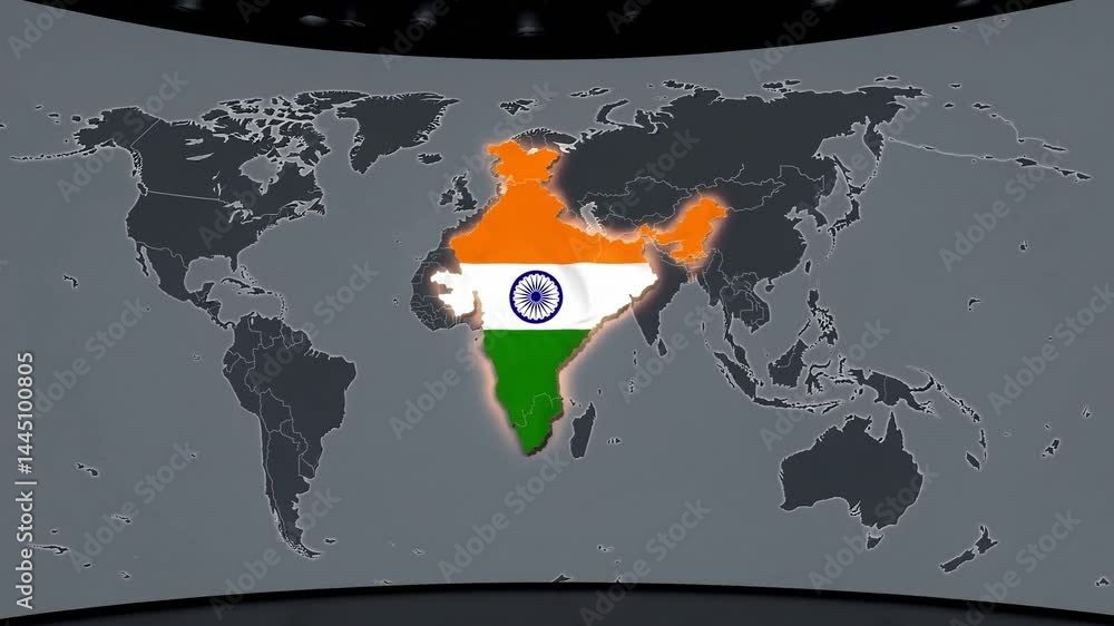 India map animated on the world map with the flag color vídeo do Stock ...