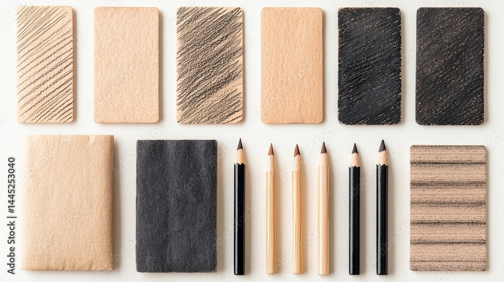 Flatlay of Pencils and Textured Paper Samples Stock Photo | Adobe Stock