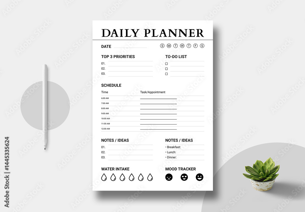 Daily Planner Template Layout Stock Template | Adobe Stock