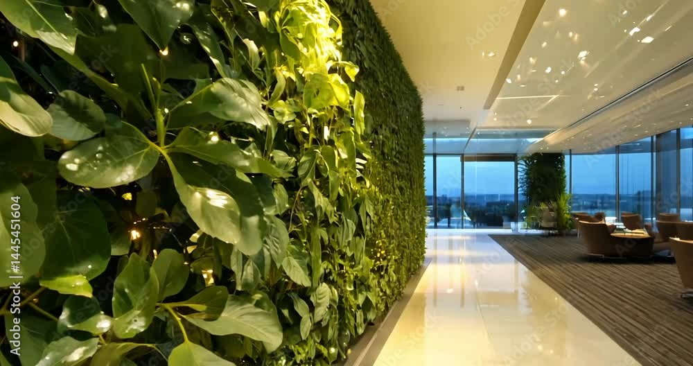 Lush green wall vertical garden installation inside a modern building ...
