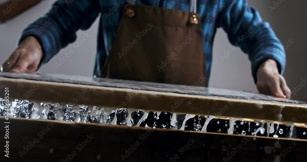 Super Slow Motion of Lifting the Mould and Deckle After Paper Pulp ...