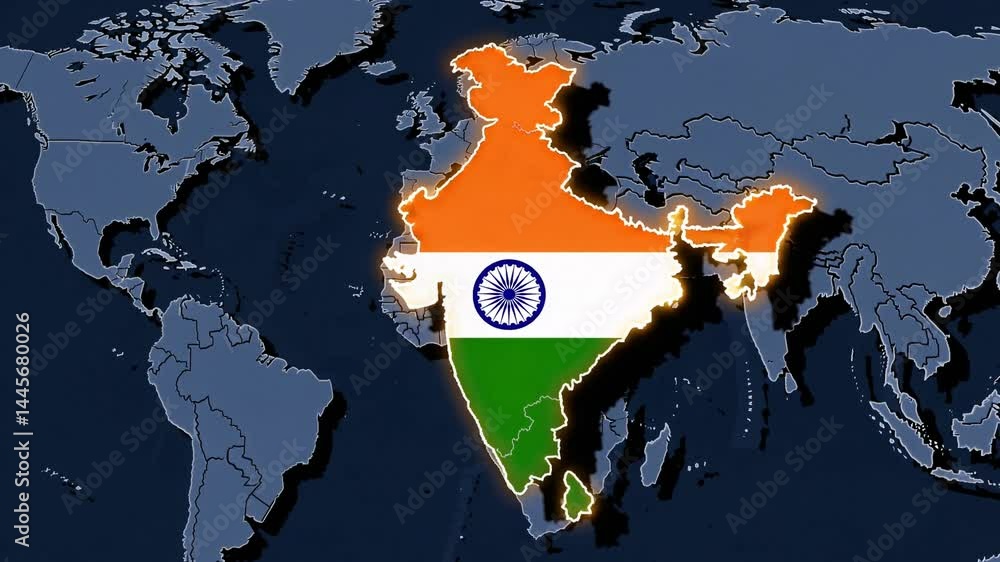 India map animated on the world map with the flag color สต็อกวิดีโอ ...