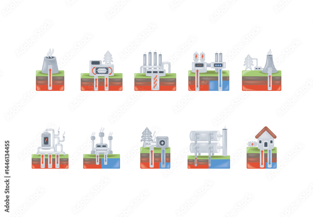 Colorful Clean Renewable Energy Source Icons Set Stock Template | Adobe ...