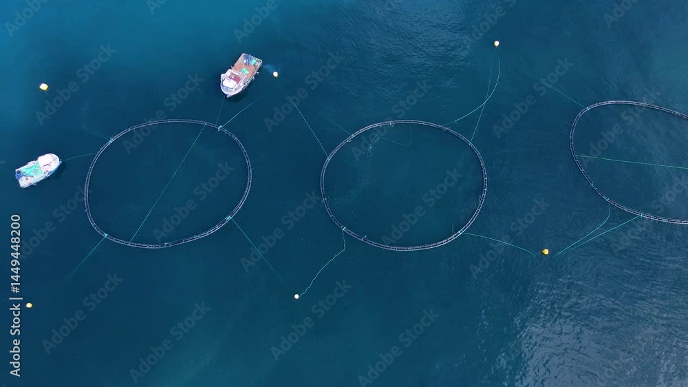 Footage of fish ponds, the main form of aquaculture. Salmon, sea bass ...
