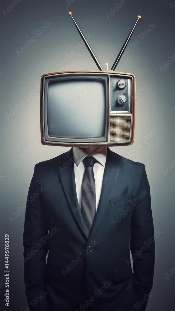 Businessman with old tv instead of head. Television influence and Mass ...