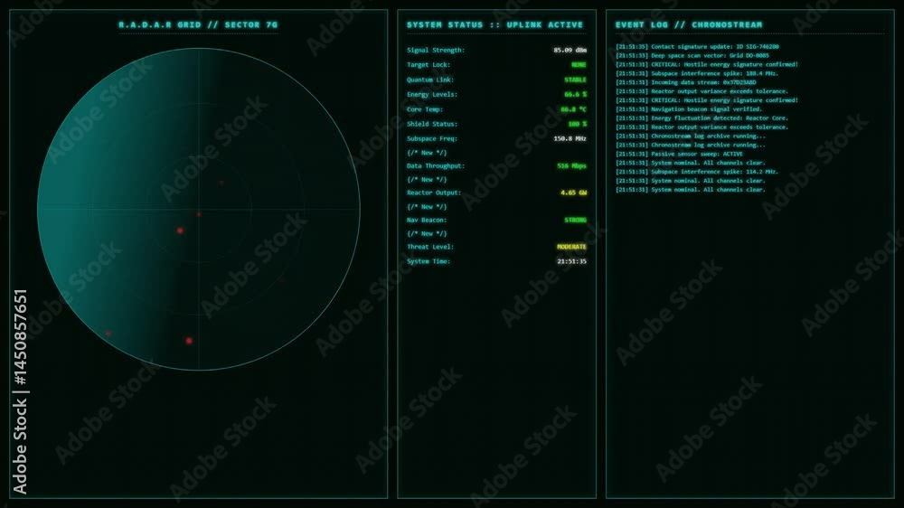 Retro-futuristic tracker UI animation. Cyan glowing interface with CRT ...