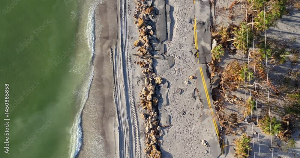 Road erosion after hurricane in Florida. Storm surge washed away ...