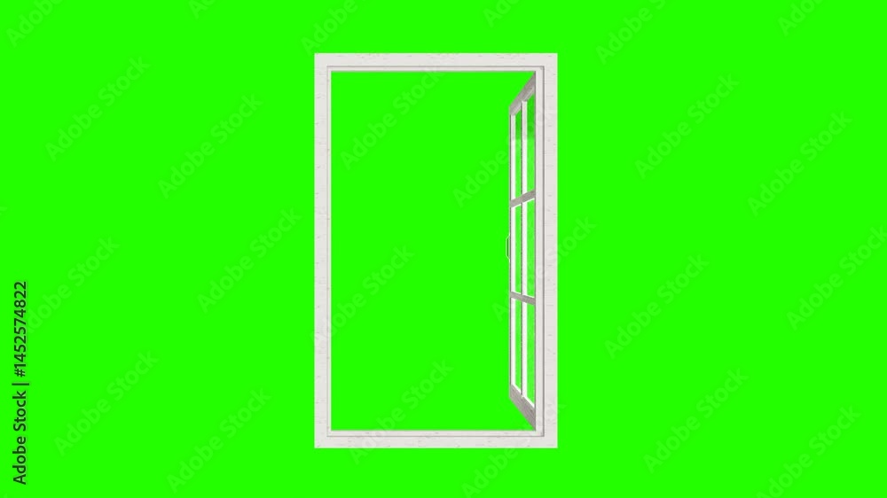 White window profile frame opening on green screen background, 4k ...