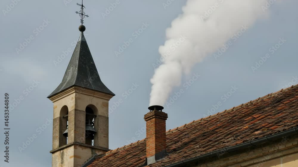 White smoke rises from the chapel chimney, indicating the successful ...