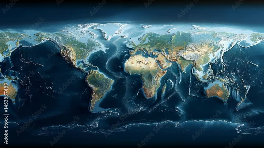 Global Earth map with ocean floor topography and detailed land surface ...