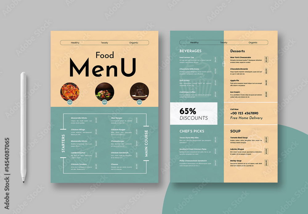 Minimalist Food Menu Design Template For Restaurants Stock Template ...
