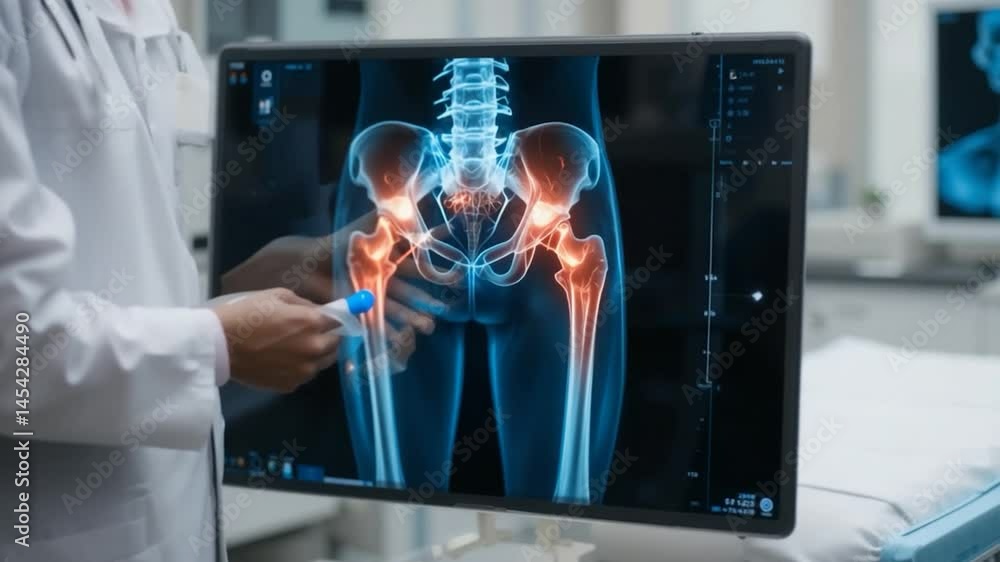 Medical imaging display of human skeletal structure showing bone ...
