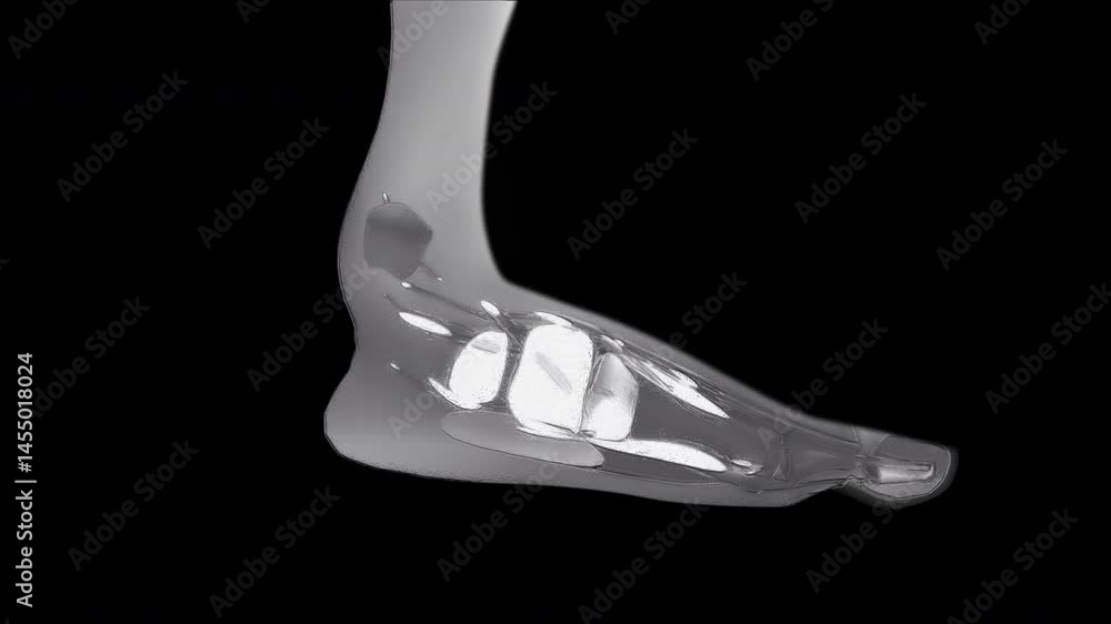 An MRI scan video of a human foot from the side. High-detail side view ...