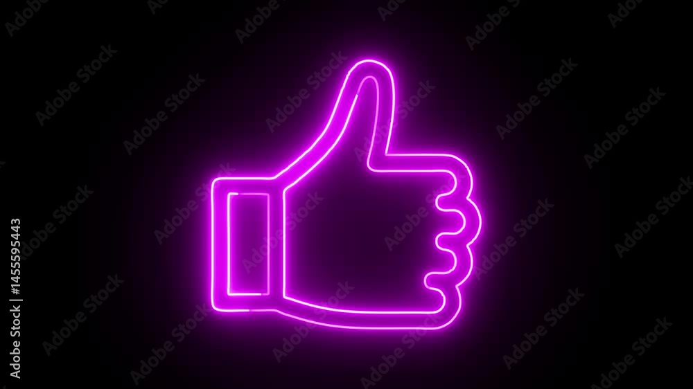 Glowing neon line hand thumb up animation. Like icon animation. Neon ...