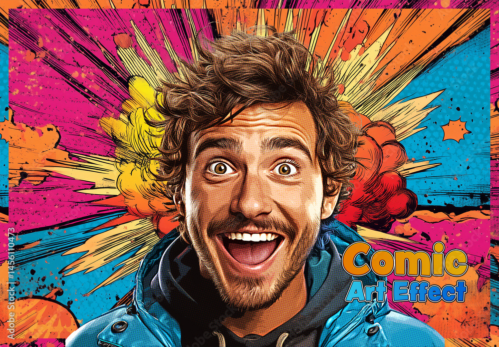 Exploding Comic Book Photo Effect Mockup Stock Template | Adobe Stock