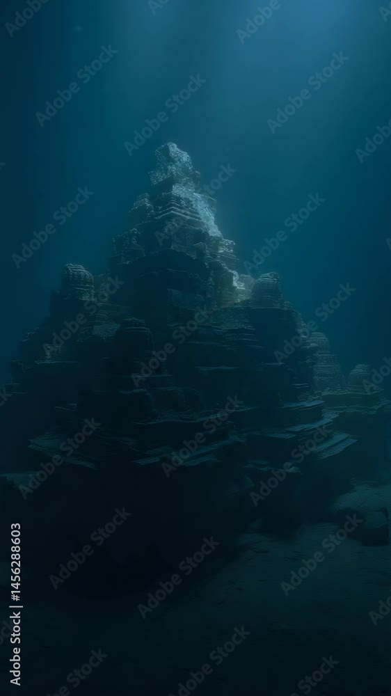 Submerged ancient temple ruins descend into the deep blue sea ...