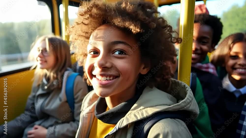 Students inside a school bus, a snapshot of happy kids on their way to ...