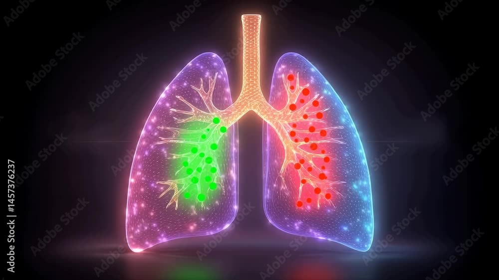 Scientific illustration of internal organs demonstrates lung gas ...