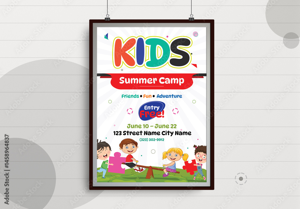 Kids Summer Camp Poster Design Layout Stock Template | Adobe Stock
