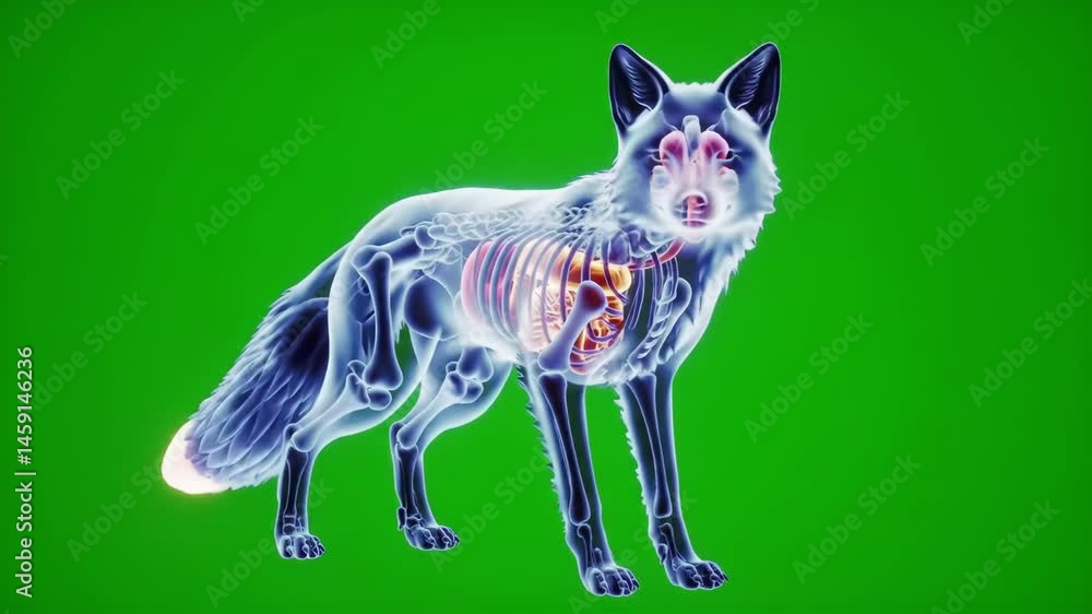 Fox Anatomy Visualization Showing Internal Organs on Green Screen Stock ...