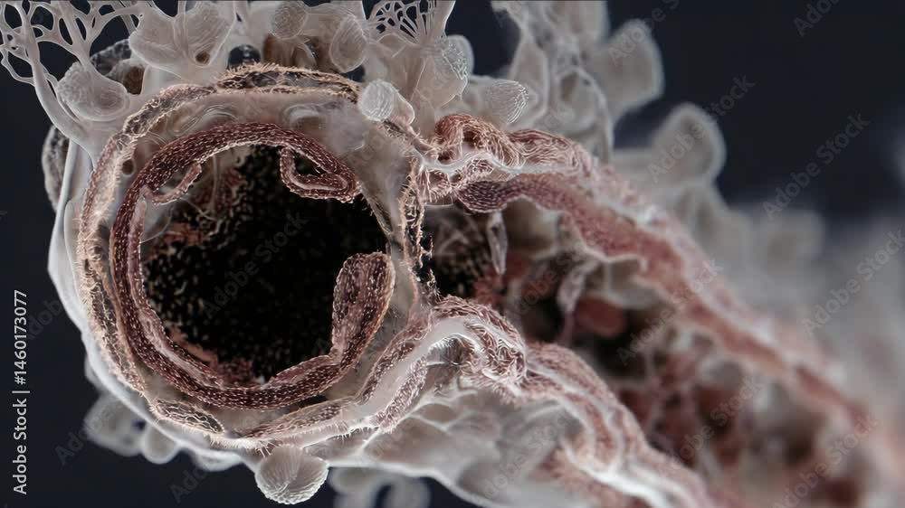 Detailed microscopic visualization of human vein, blood vessel cross ...