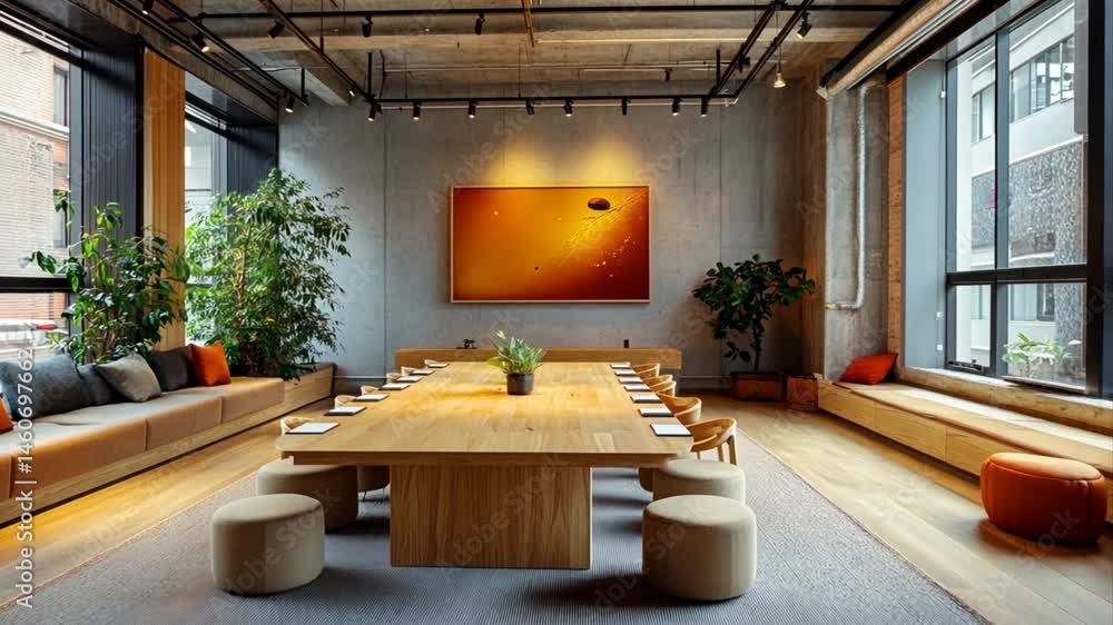 Modern office conference room design with natural light and biophilic ...
