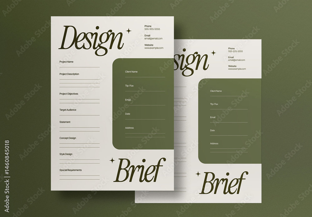 Green Beige Utilitarian Design Brief A4 & US Letter Layout Stock ...