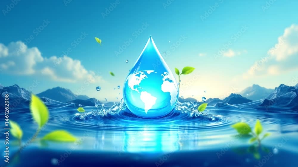 Earth inside a water droplet concept symbolizing environmental ...