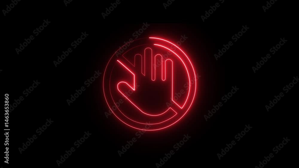 Do not touch crossed out sign neon light icon animation.Do not touch ...