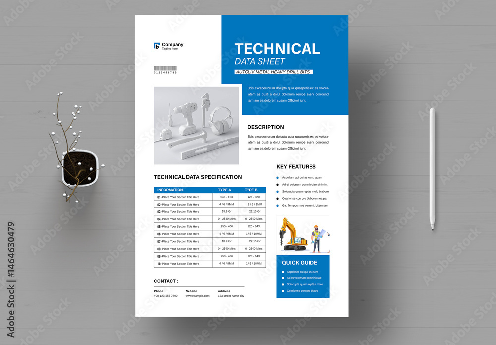 Technical Data Sheet Template Layout Stock Template | Adobe Stock