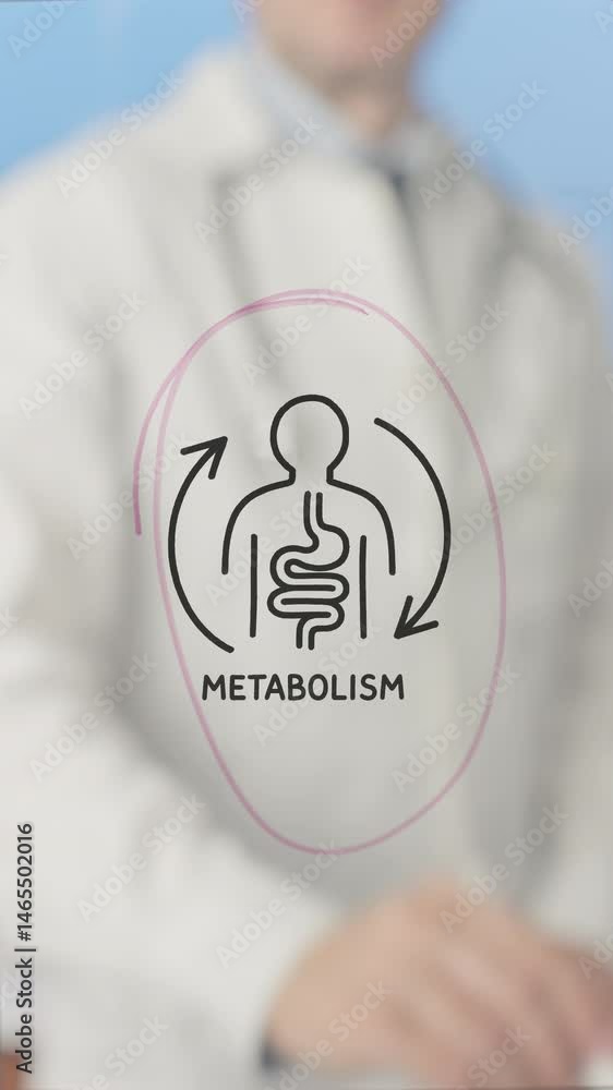 Doctor drawing metabolism infographic on transparent medical board ...