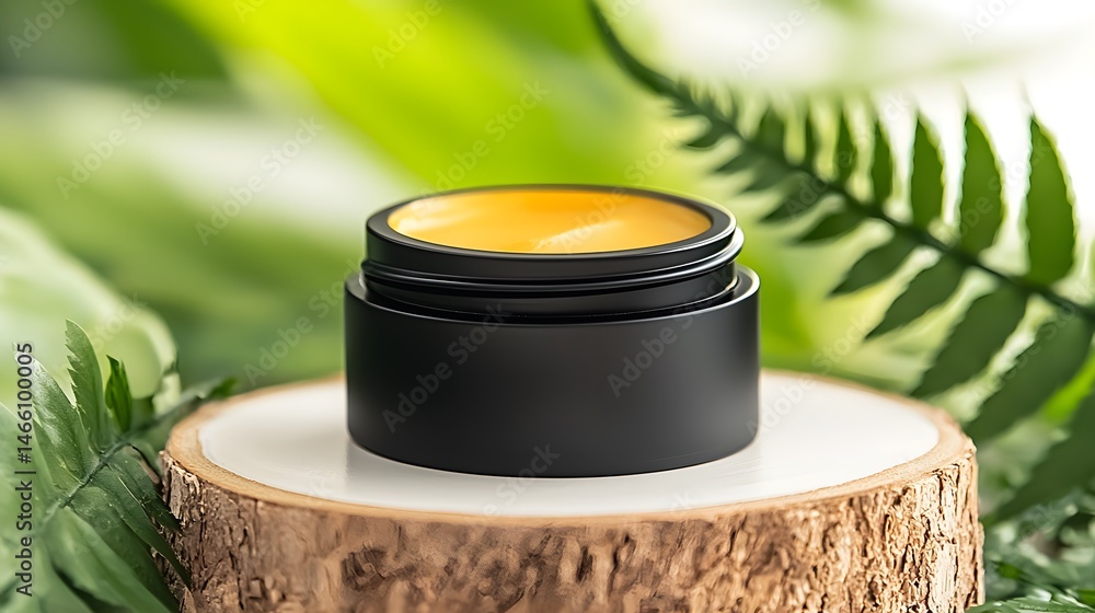Yellow Moisturizer and Serum Combo on Wooden Surface with Green ...