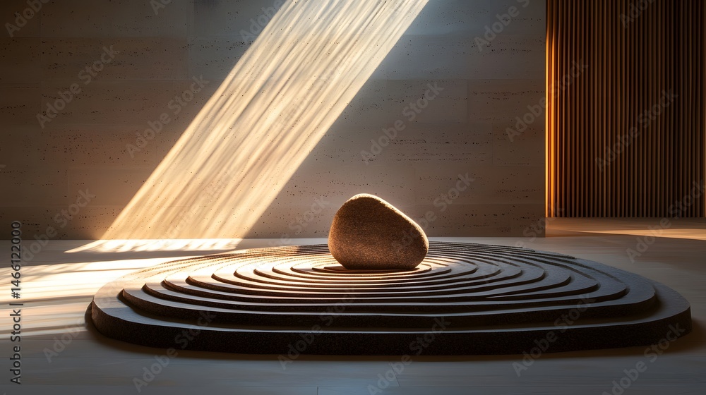 Minimalist Stone Composition with Radial Pattern and Sunlight Stock ...