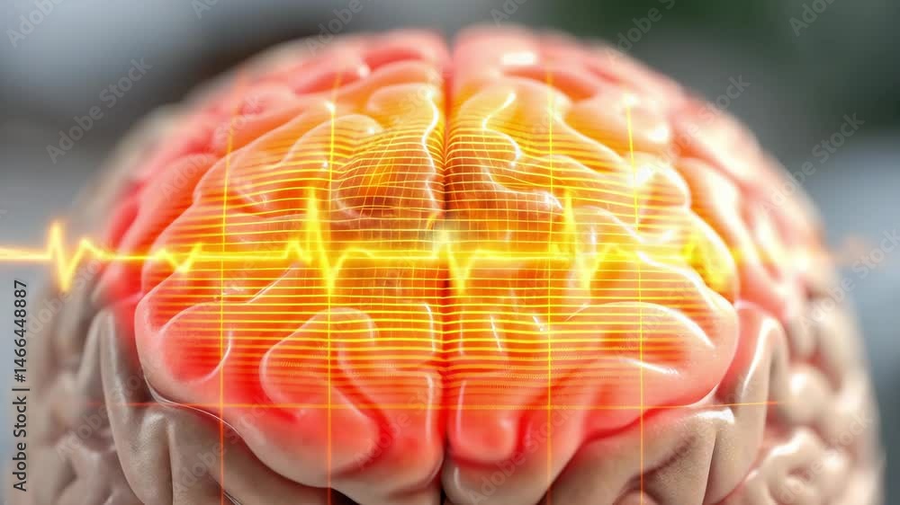 Brain inflammation Concept,Dynamic brain texture with heatmap overlay ...