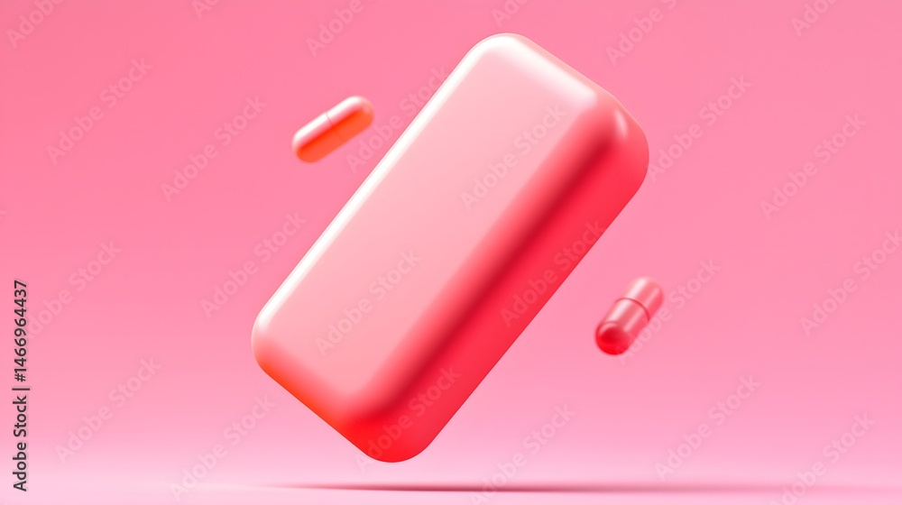 Floating Rectangular Pink Product Label Mockup with Pills фотография ...