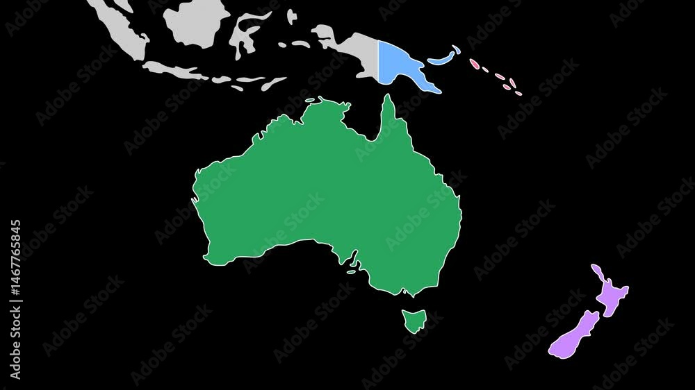 Australia Map. World map animation connecting all continents into a ...