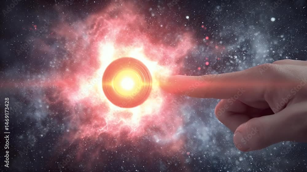 A single finger slams a glowing red button, unleashing a storm of ...