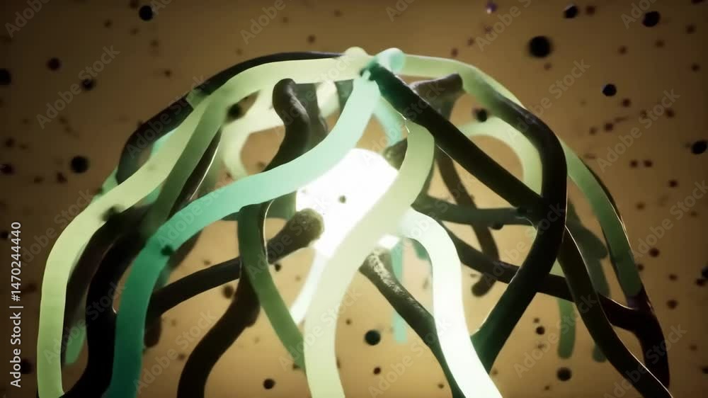 Bioluminescent tendrils weave a glowing organic dome, pulsing and ...