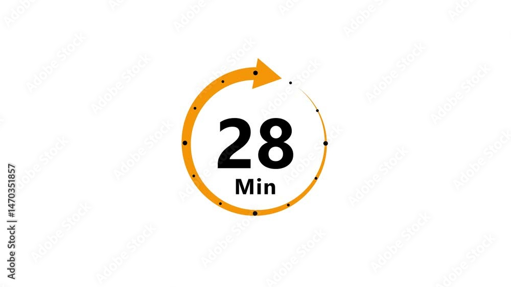 28 minute timer symbol, isolated on transparent white background with ...