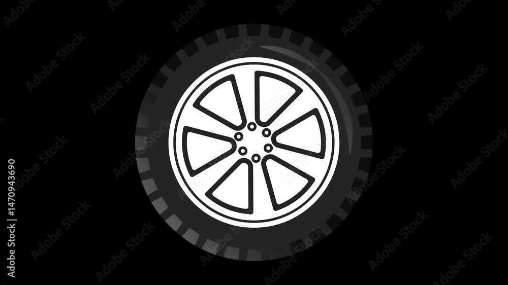 Vector animation of rotating car wheels with transparent background in ...