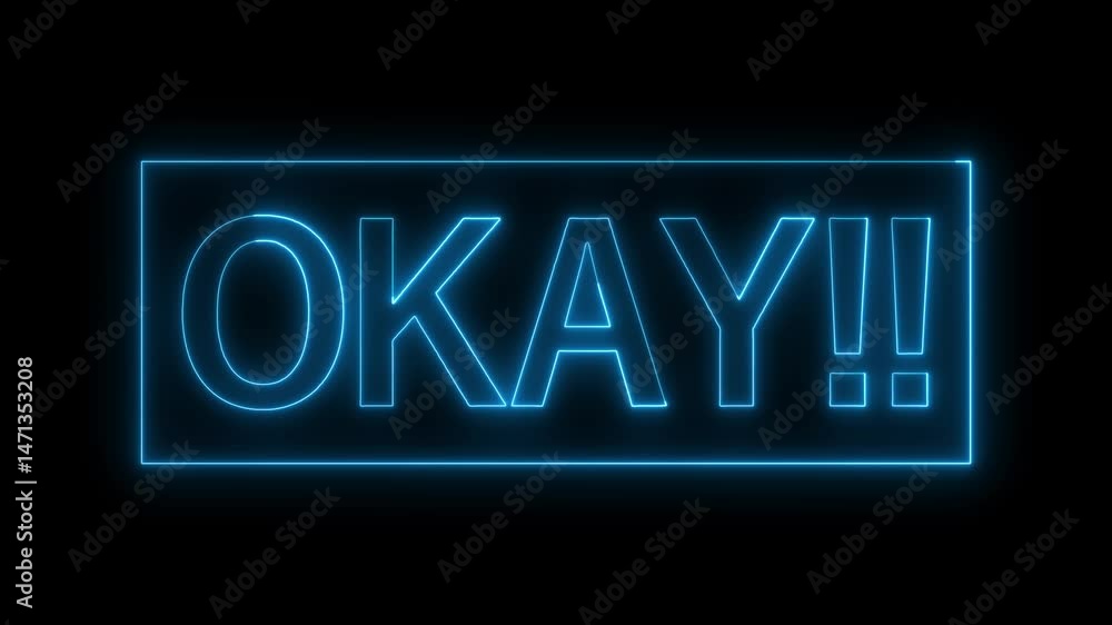 okay text icon animation neon glowing white color text letter banner ...