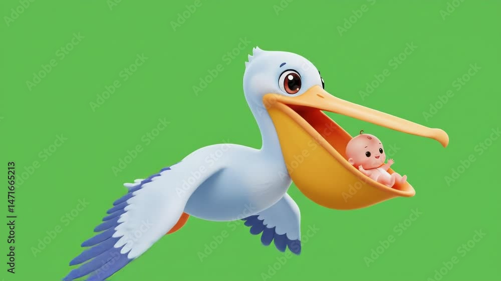 Cartoon Pelican Carrying a Baby. The Pelican brings a baby, cut out and ...
